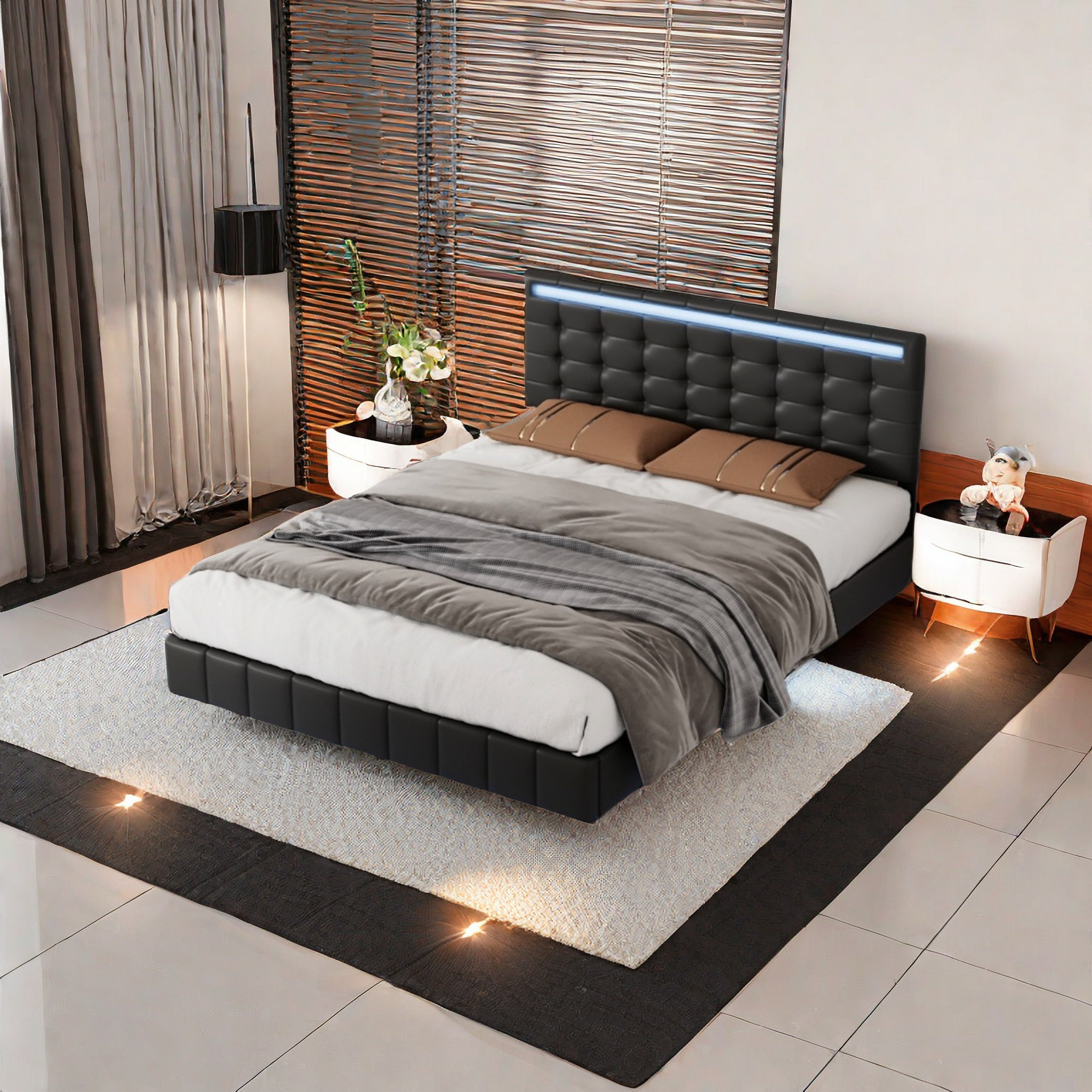 Ivy Bronx Full Size Floating Bed Frame With Led Lights And Usb Charging ...