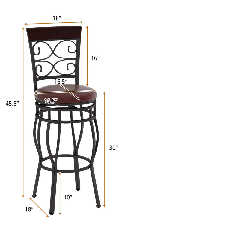 Hokku Designs Set of 2 30 Inch Bar Stool with Backrest and Footrest ...