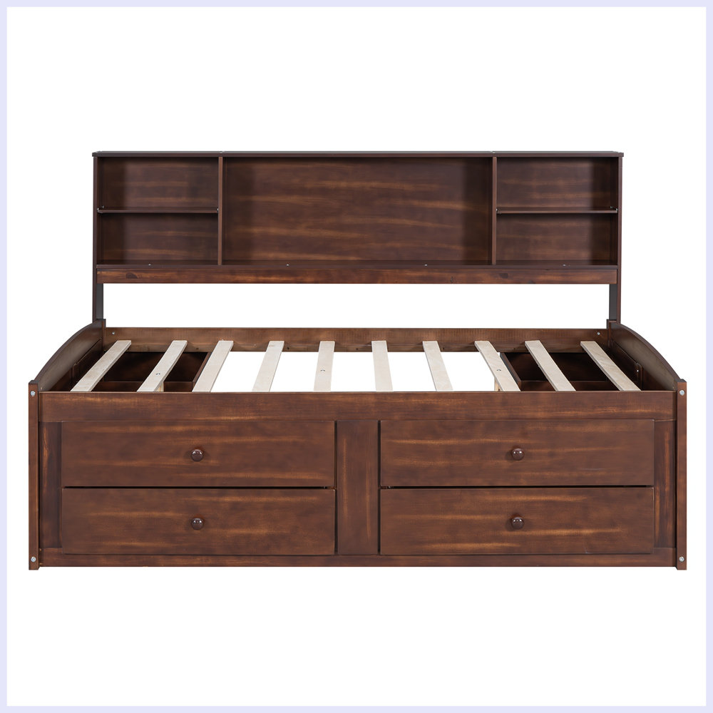 Red Barrel Studio® Modern Wooden Captain Bed with Built-in Storage ...