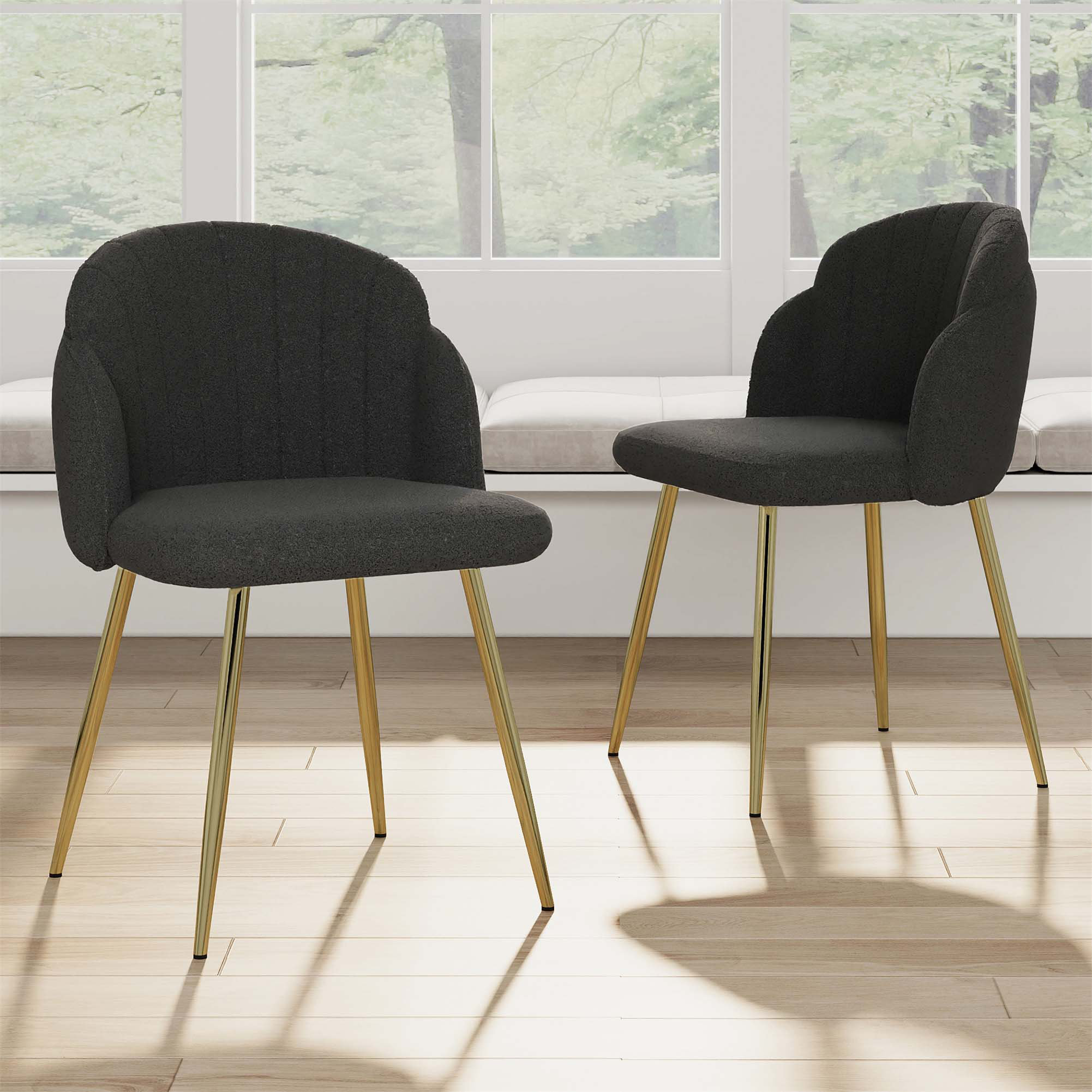 Mercer41 Modern Simple Teddy Fleece Dining Chair Fabric Upholstered ...