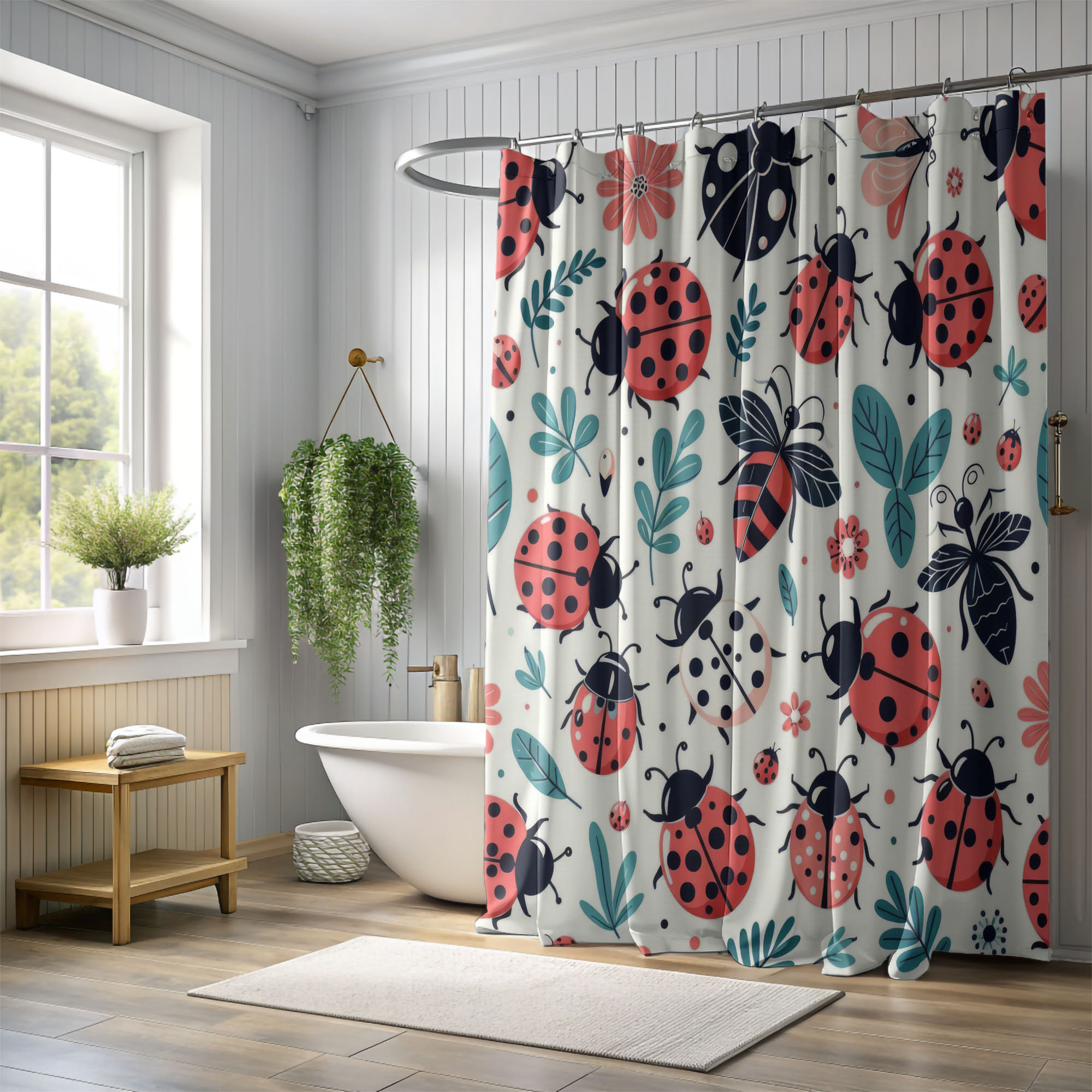 East Urban Home Clean Ladybug - 1 Piece Standard Shower Curtain | Wayfair