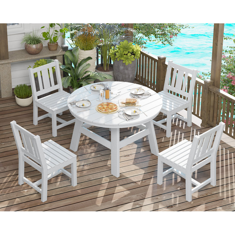 Hokku Designs Immie 5 Piece HDPE Outdoor Dining Table Set with Umbrella ...