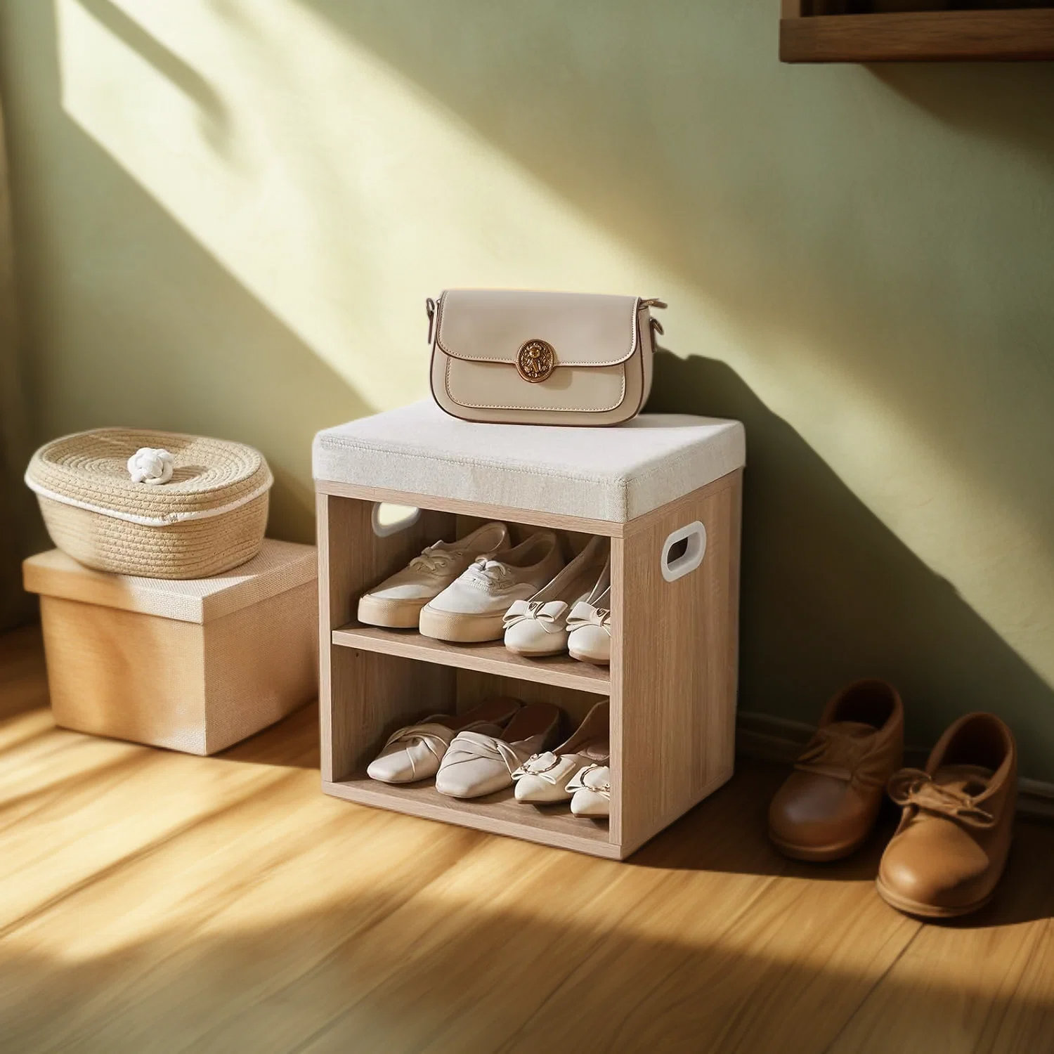 Latitude Run® Small Shoe Storage Bench With Cushion, 2-Tier Entryway ...