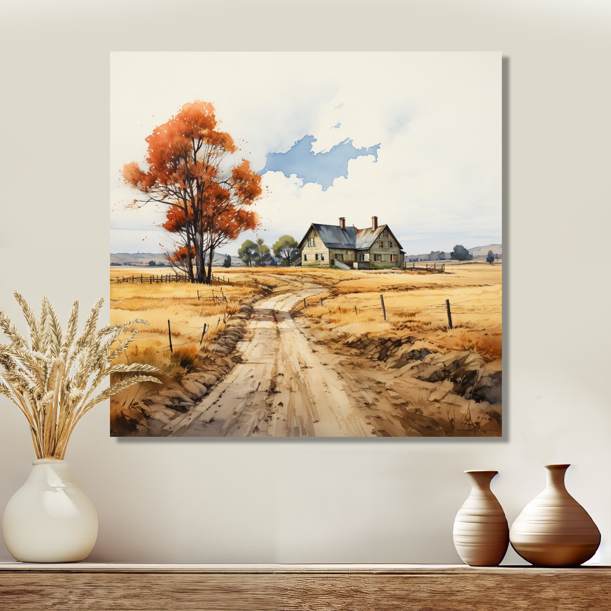 Winston Porter Country House In Autumn Wheatfield II - Landscape Wall ...