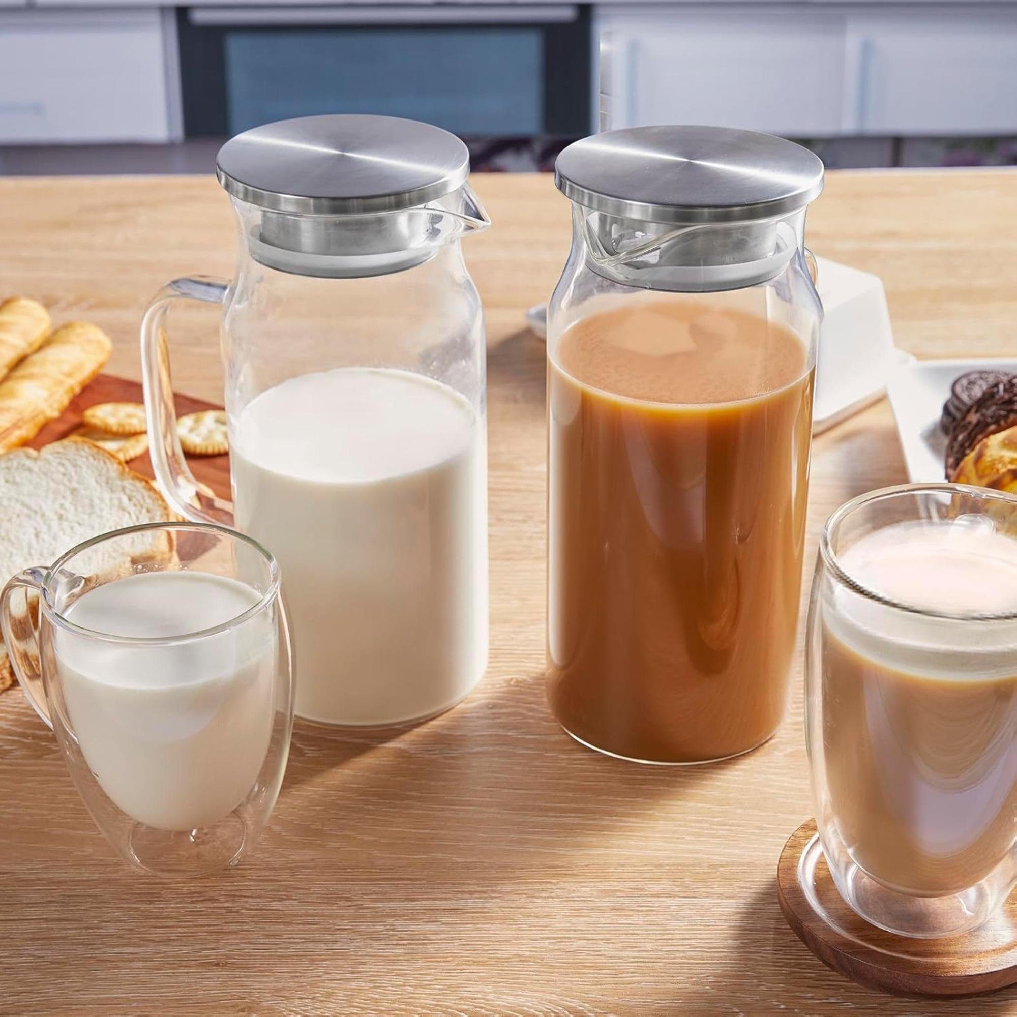 Textiles Hub 2 Pack 1.2 Liter Glass Pitcher With Lid And Spout Glass ...