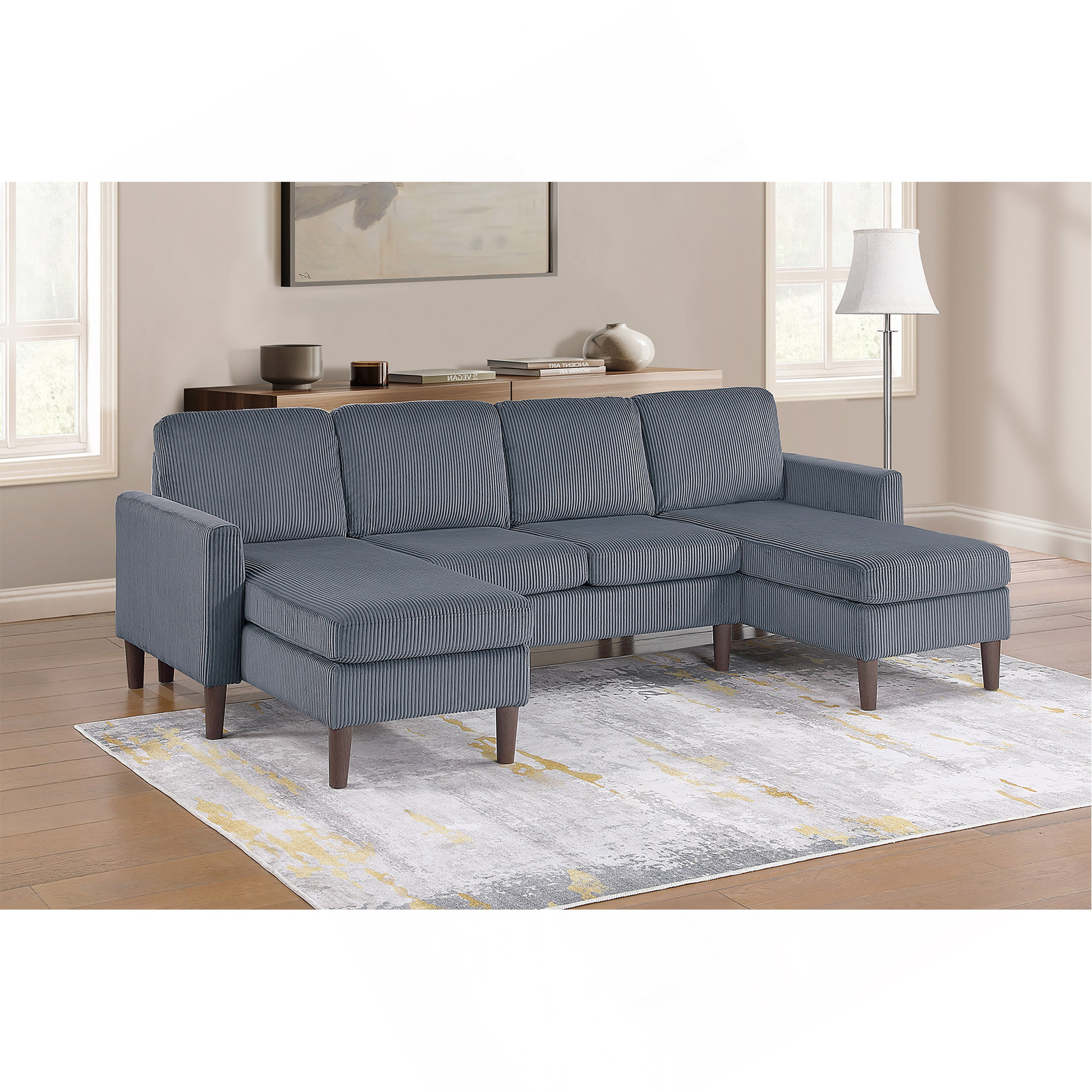 Mercer41 3Pc Sectional Set RAF/LAF Chaise Armless Loveseat Corduroy Couch Relax Modern Comfort ...