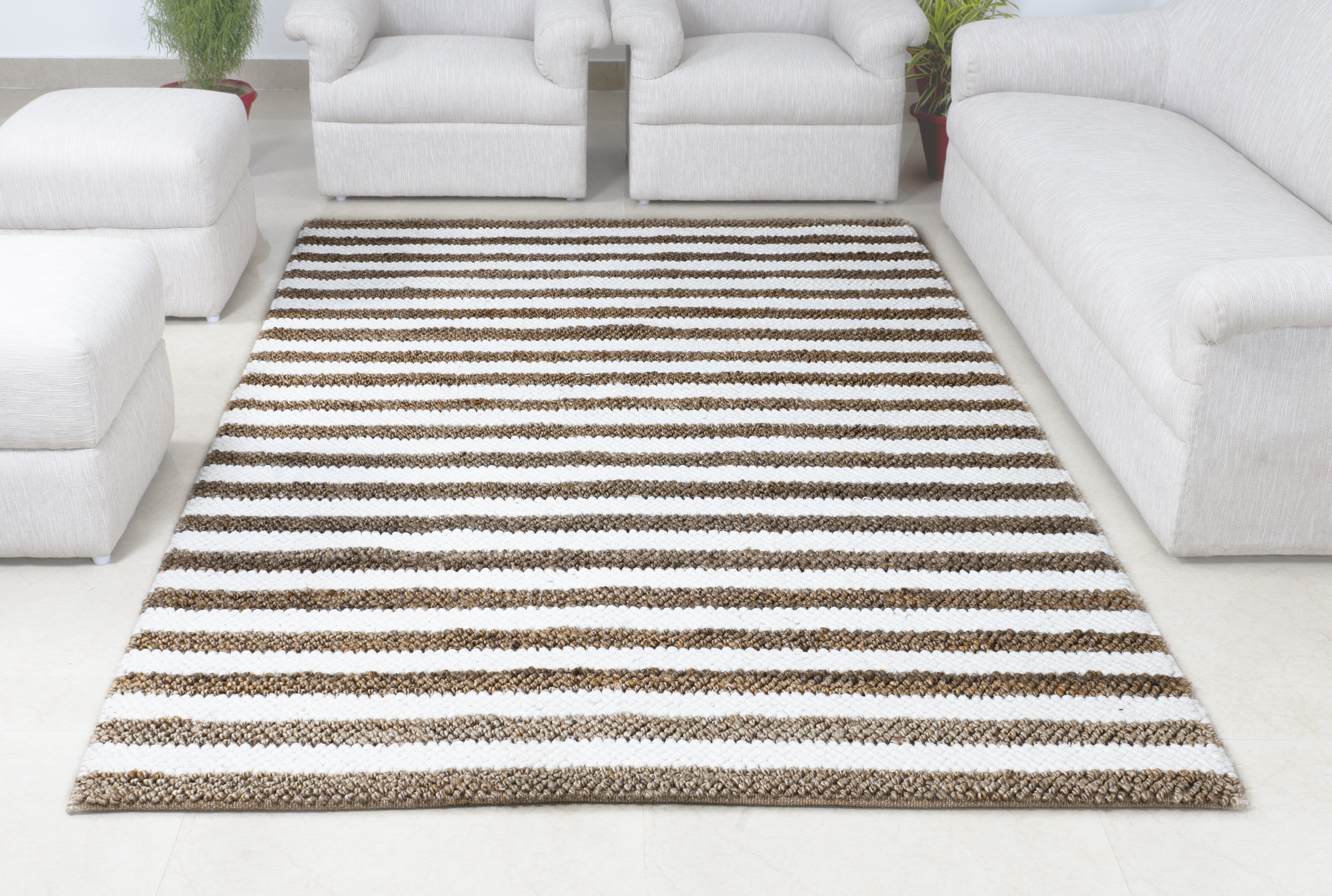 Tufty Home Bohmin Striped Handmade Flatweave Brown Jute & Ivory Wool ...