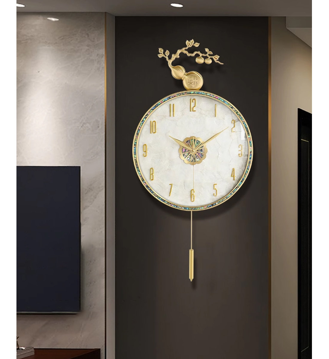 Stella Trek 55" Golden White Brass Seashell Round Wall Clocks - Wayfair ...