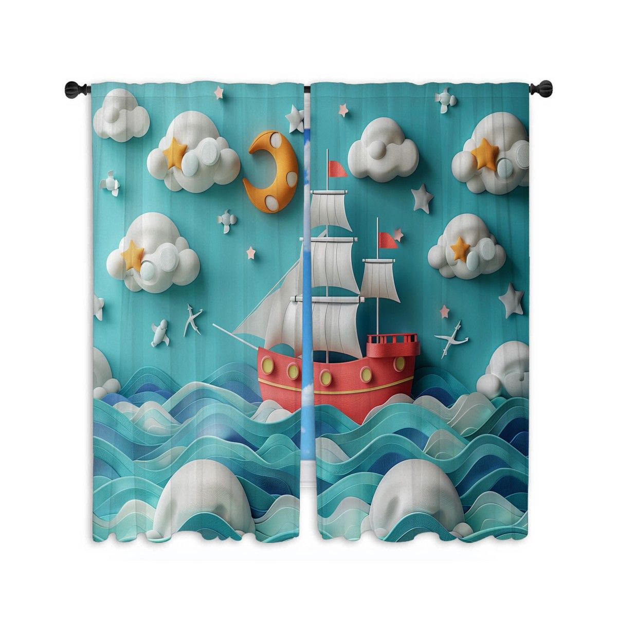 VisionDecor 11987_Ship Window Curtains Maritime Cloudy Sky Drapes - 2 ...
