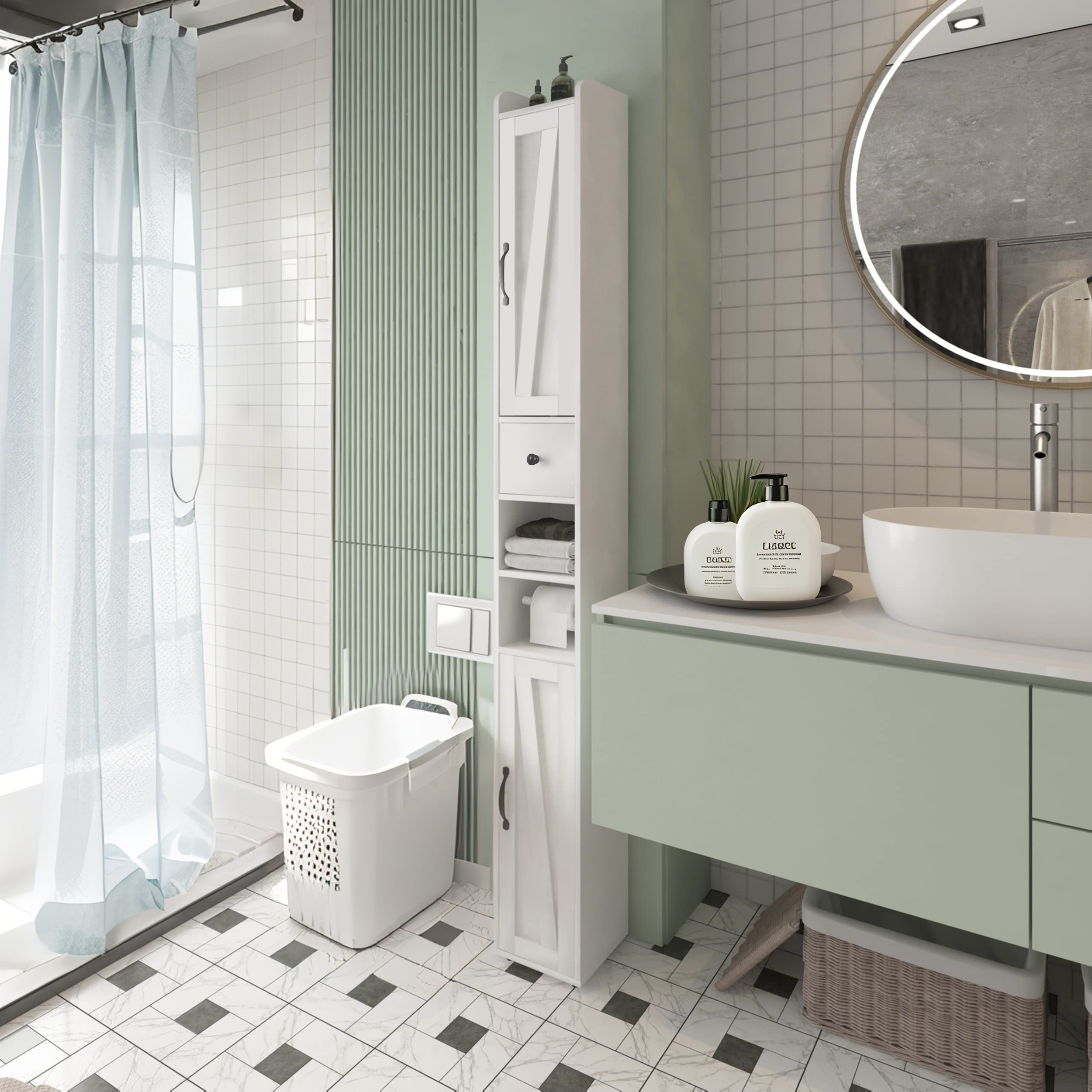 Gracie Oaks Narrow Tall Bathroom Cabinet With Retractable Toilet Paper ...