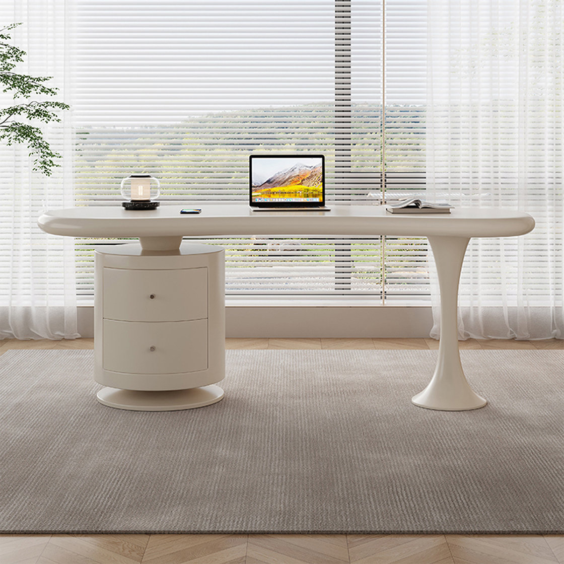 Furnire Lewi Crystal-cream Curved Manufactured Wood desks | Wayfair