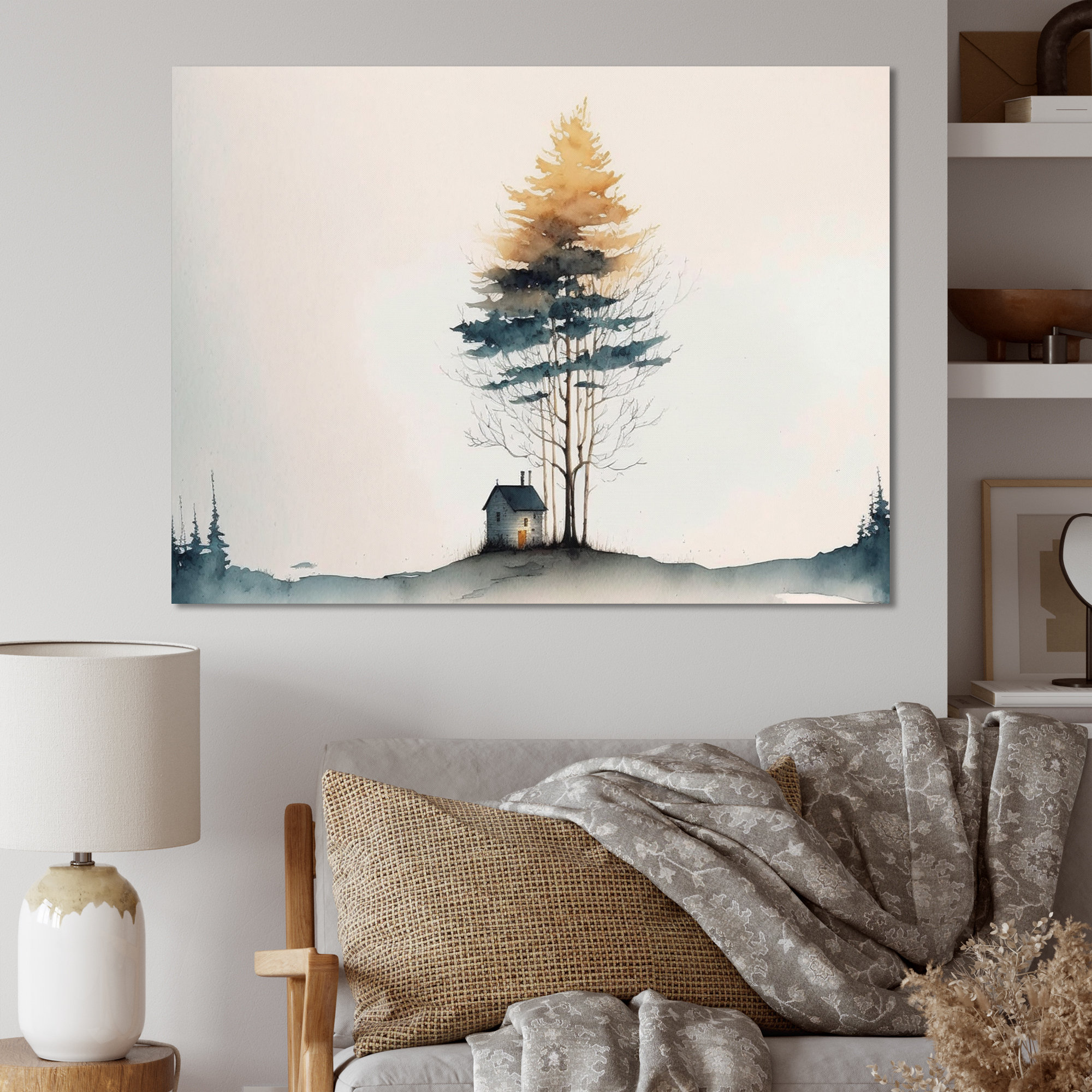 Winston Porter Blue Watercolor Tree By A Little Countryhouse I Blue ...