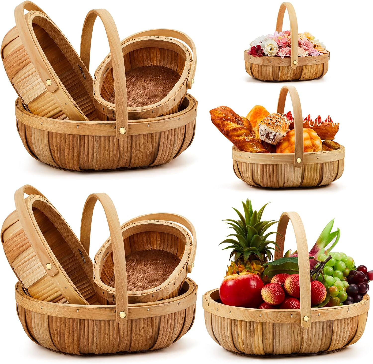 Ophelia & Co. 6 Pcs Wicker Fruit Baskets With Handles 3 Sizes,Light ...