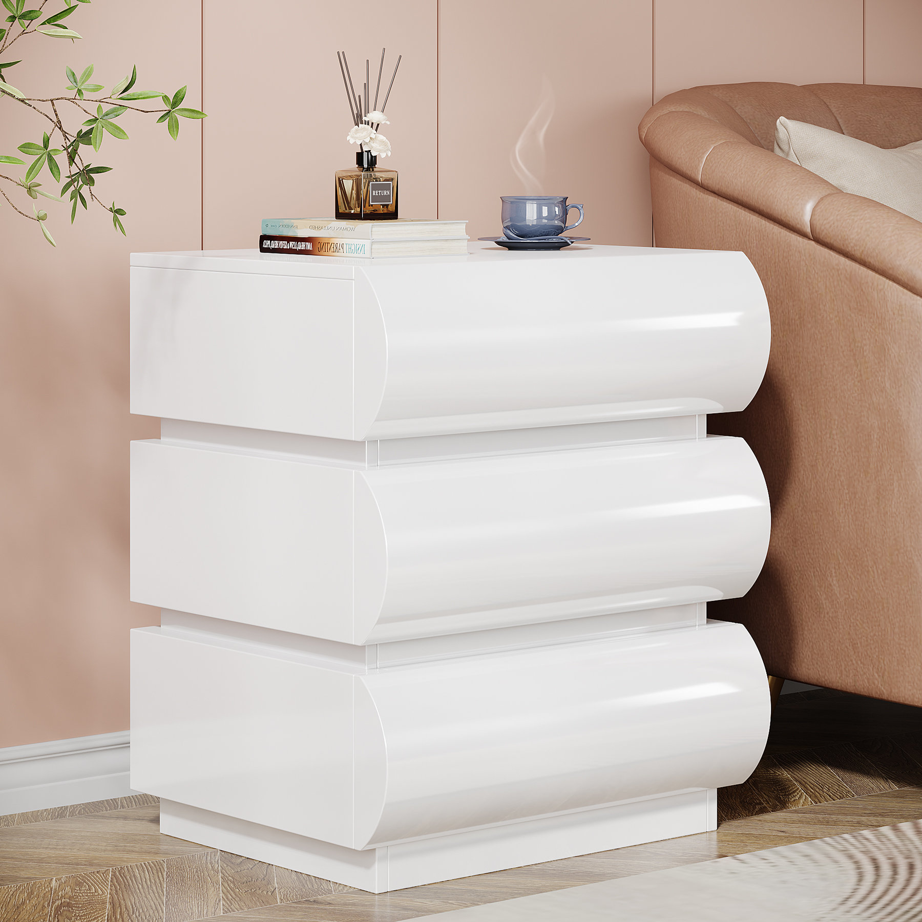 Ivy Bronx High Gloss White Side Table With 3 Drawers | Wayfair