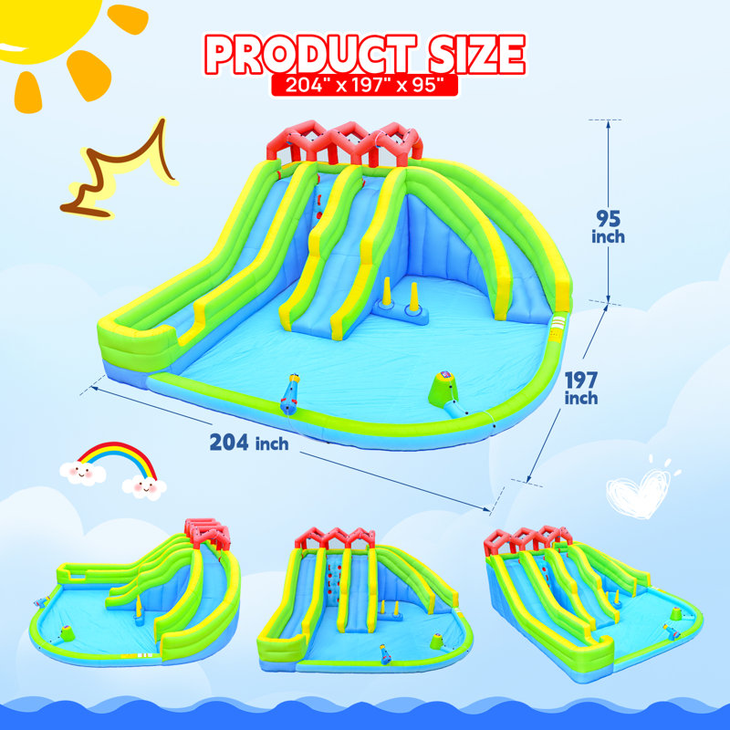 Homemaxs 7 In1 Inflatable Water Park Three Slide With Blower Water Gun ...