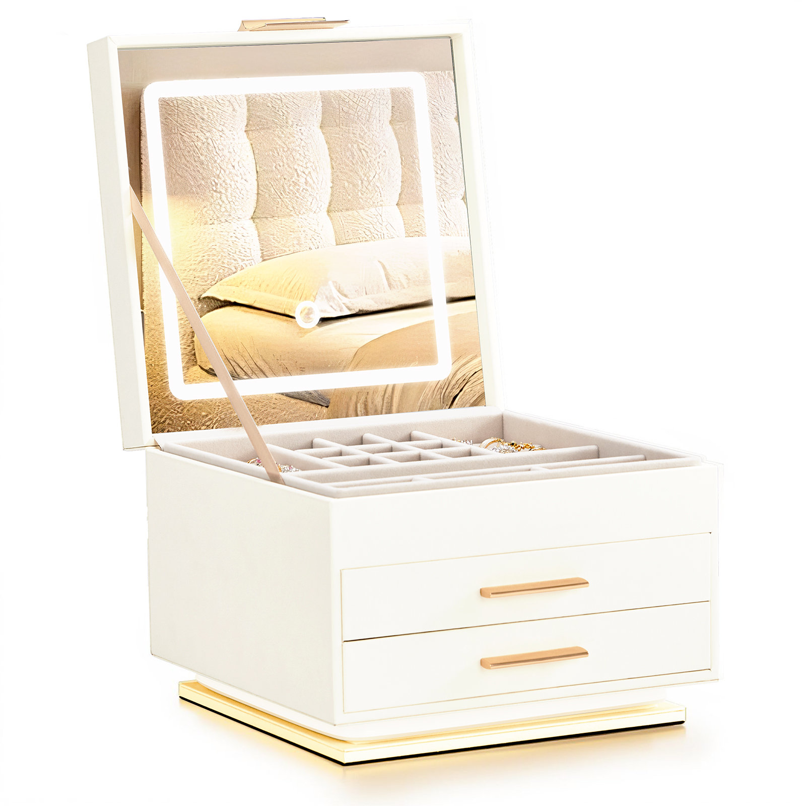 Ebern Designs FCH With Tri-Colour Mirror Light 2 Drawers Bottom With ...