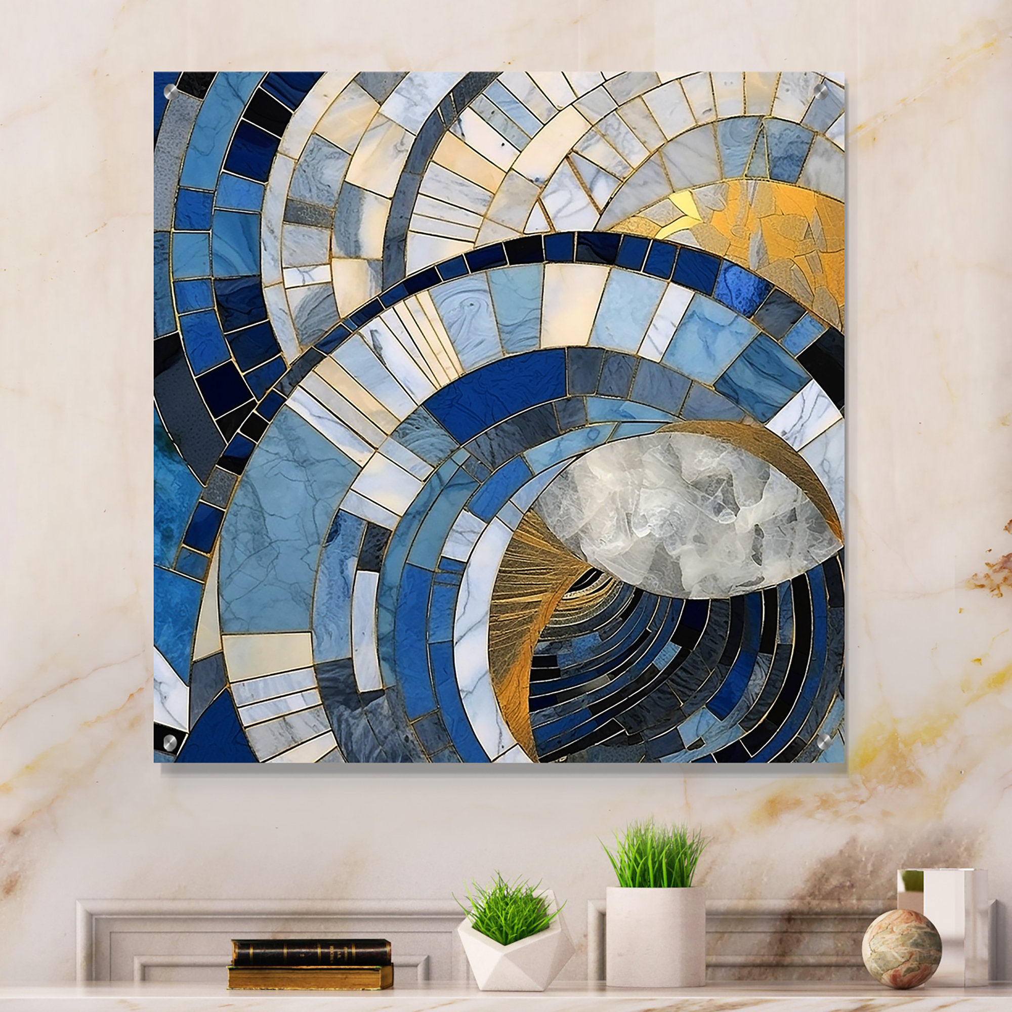 Mercer41 Naz - Gold Constructing Blue Realms I - Abstract Shapes ...