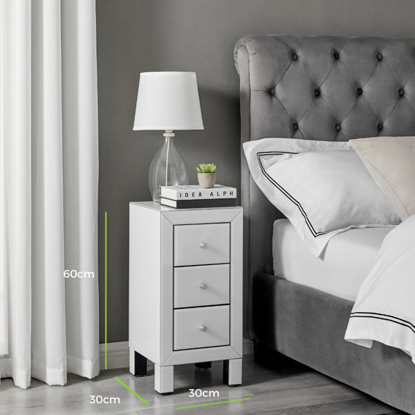 ModernMoments Nekizia Small Slimline 3 Drawer Mirrored Bedside Cabinet ...