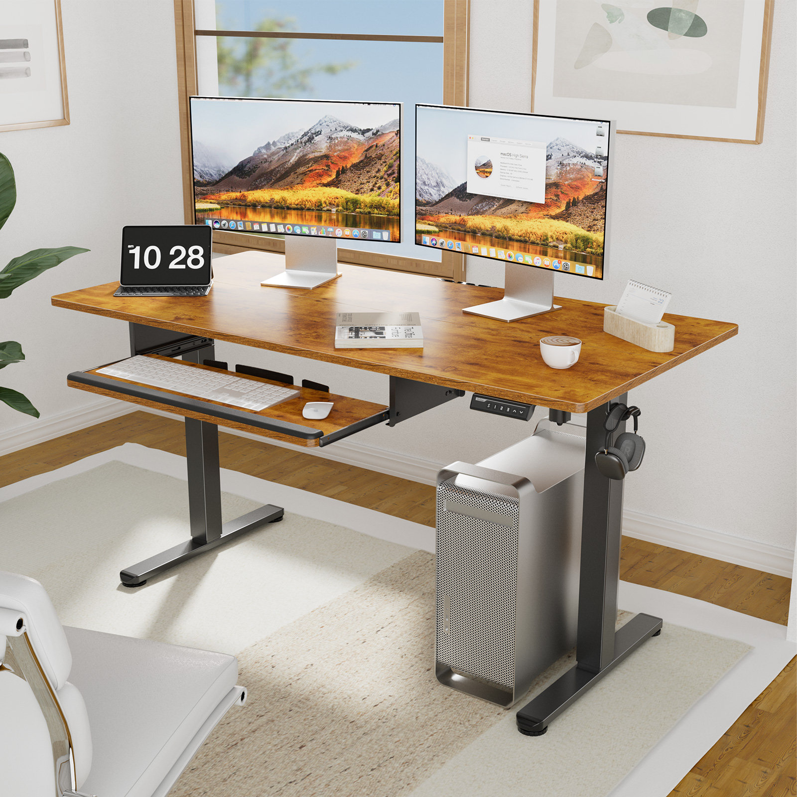 17 Stories Wasat Height Adjustable Wood Standing Desk with Keyboard ...