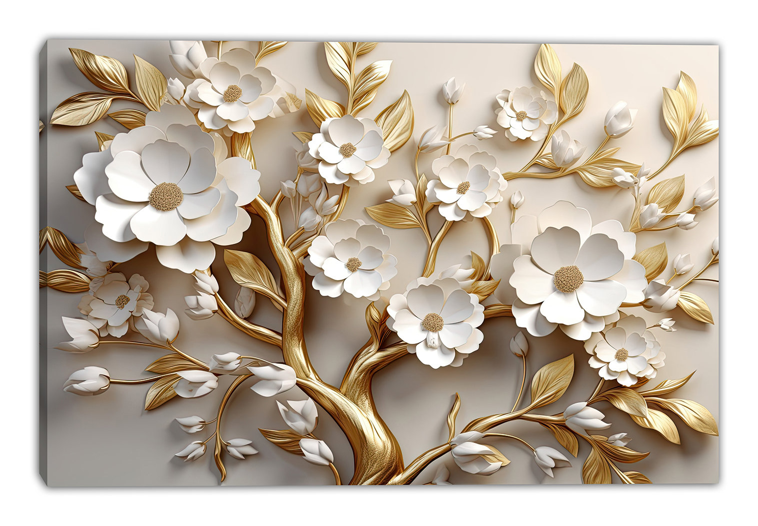 House of Hampton® Gilded Garden Elegance - Gold & Ivory Canvas Art ...