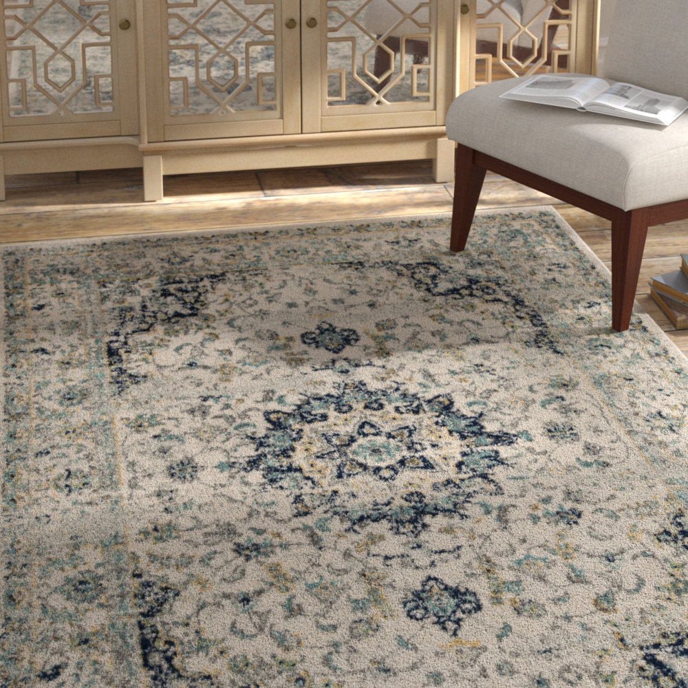 Mistana™ Christa Oriental Ivory / Blue Area Rug & Reviews | Wayfair