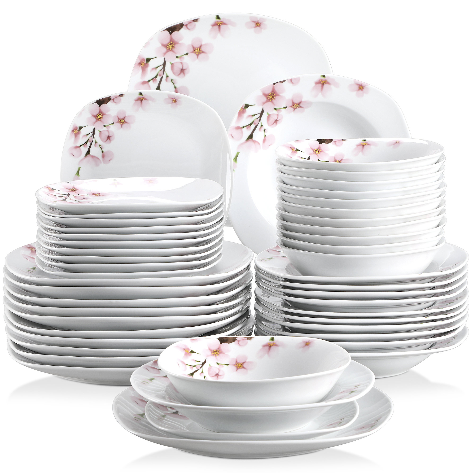 MALACASA Annie 48-Piece Ivory White Pink Floral Dinner Combi-Set ...