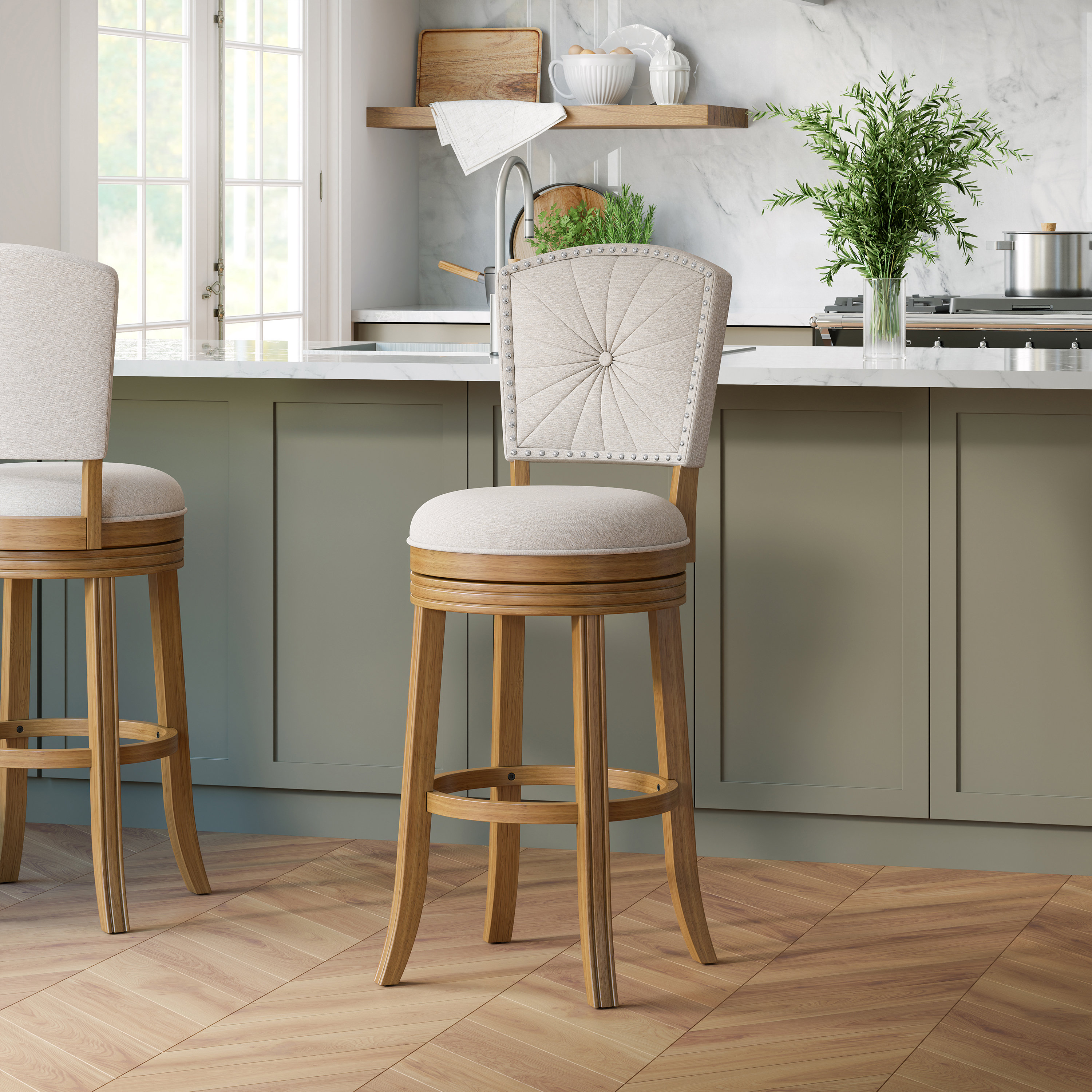Lark Manor™ Santa Clara II Wood And Upholstered Swivel Counter Stool ...