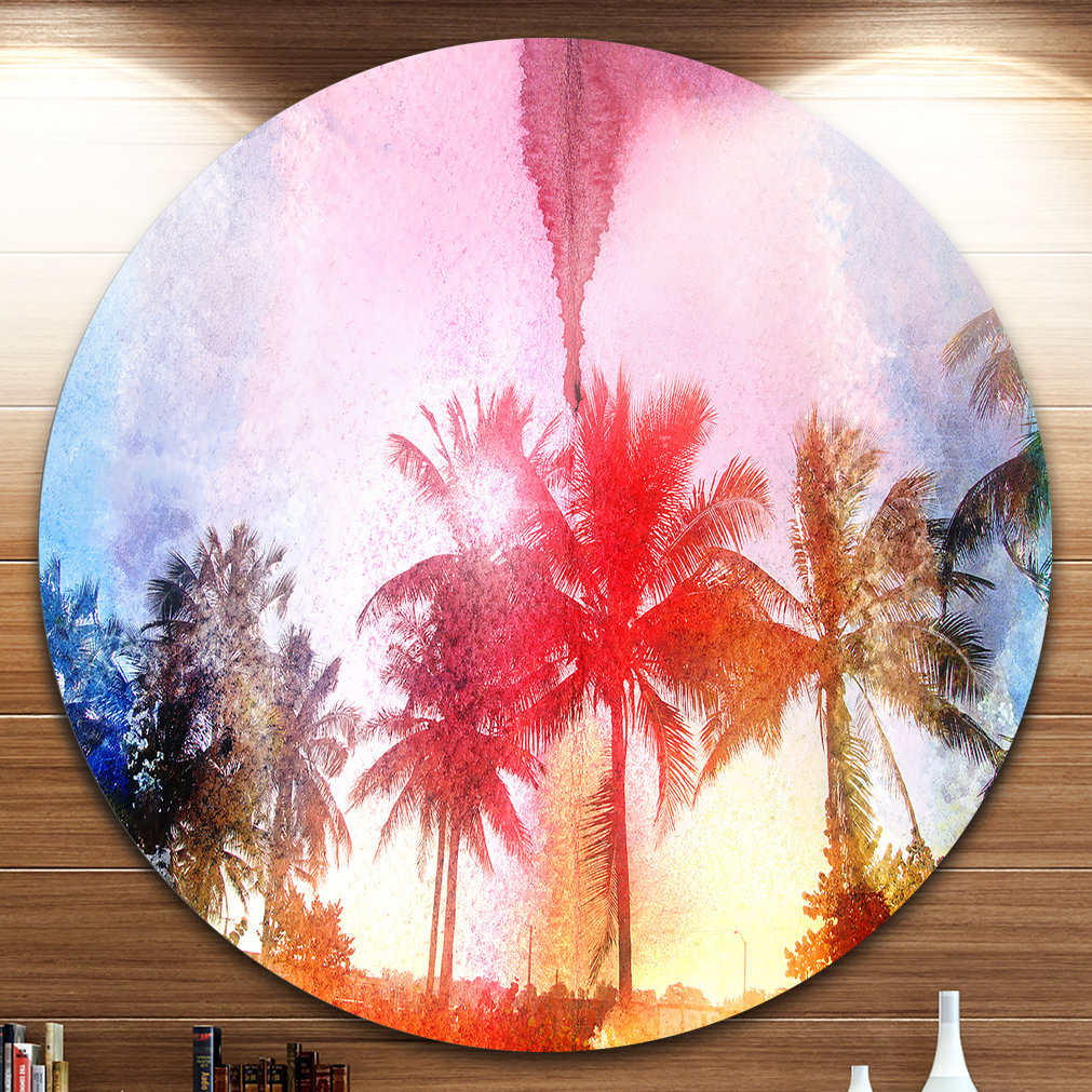 Design Art 'Retro Palm Trees Long View' Graphic Art Print on Metal ...