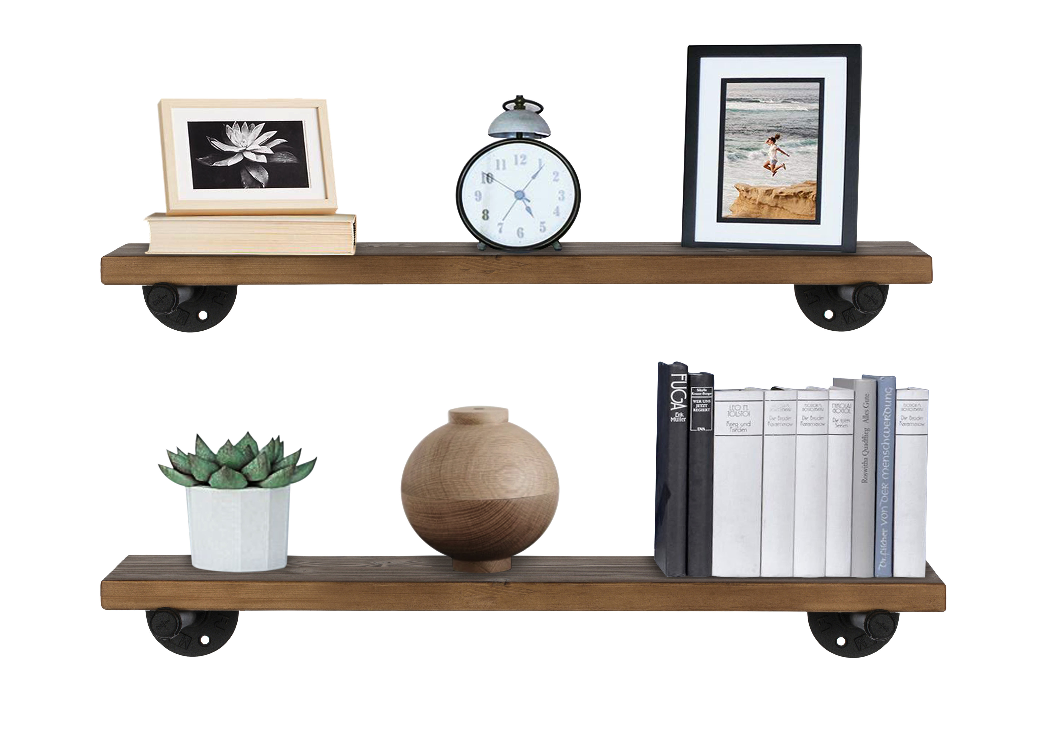 Loon Peak® 24" Industrial Rustic Wood Wall Shelf - Espresso Real Wooden ...
