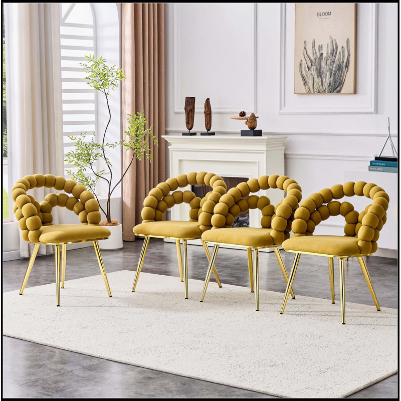 Mercer41 Set Of 4 Yellow Puffy Bubble Chair Ball Chain Chair Velvet ...