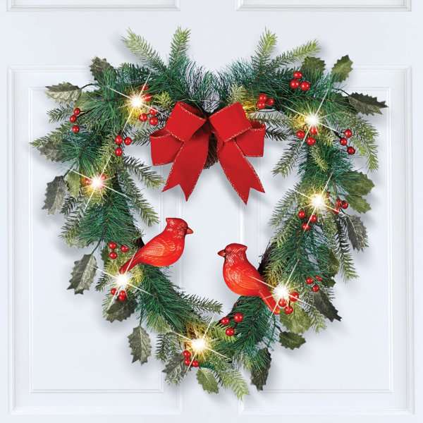 The Holiday Aisle® LED Lighted Heart Shaped Cardinal and Berries ...