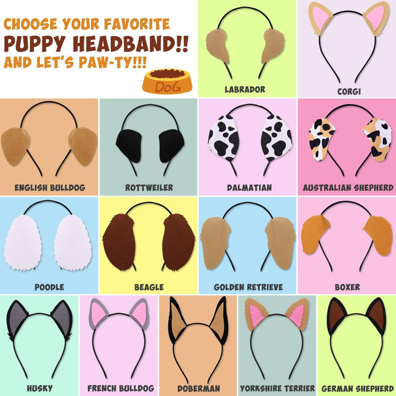VOMGEB1 15 Pcs Puppy Dog Ear Headbands for Pet Birthday & New Year ...