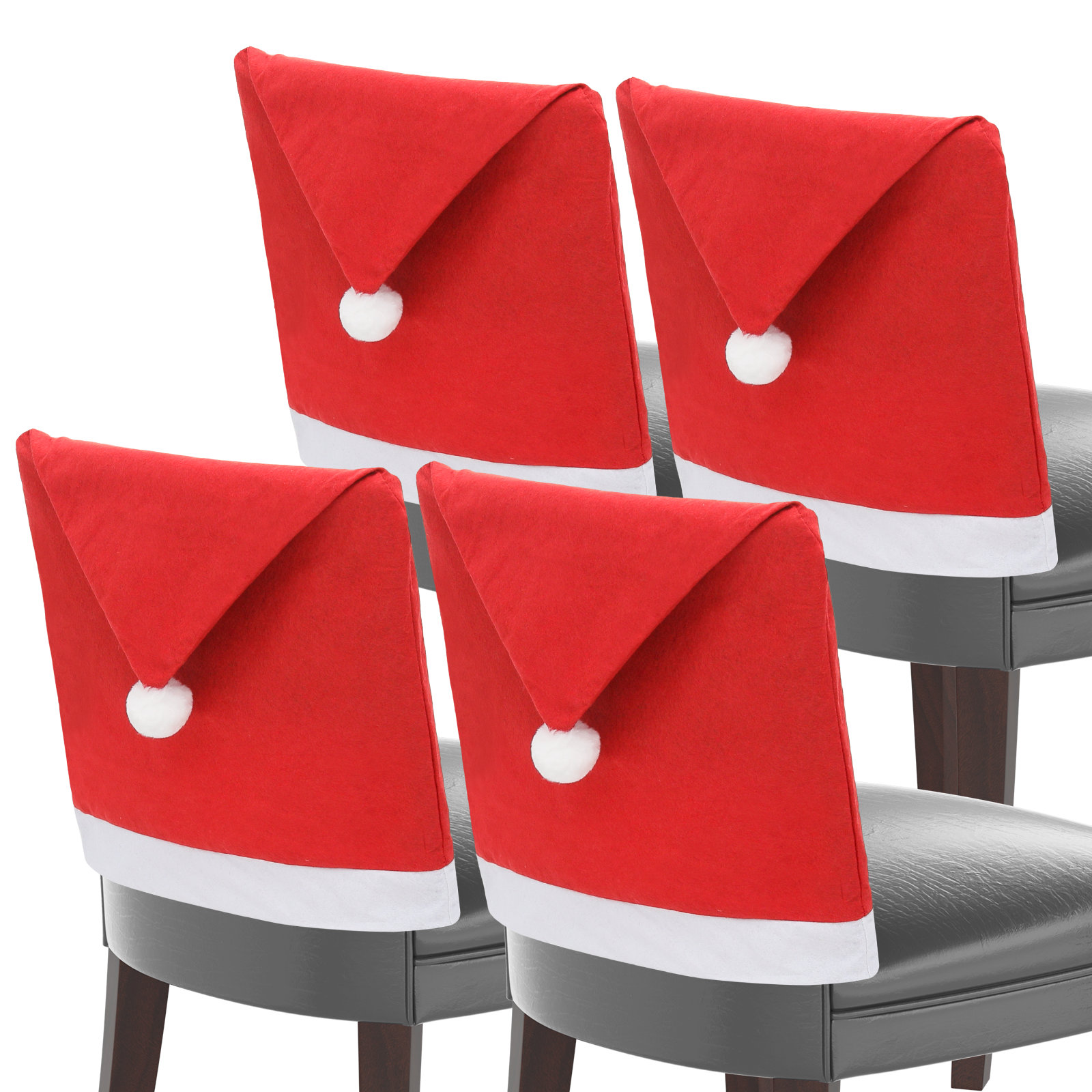 The Holiday Aisle® Set Of 4 Santa Hat Chair Covers For Christmas Dining ...