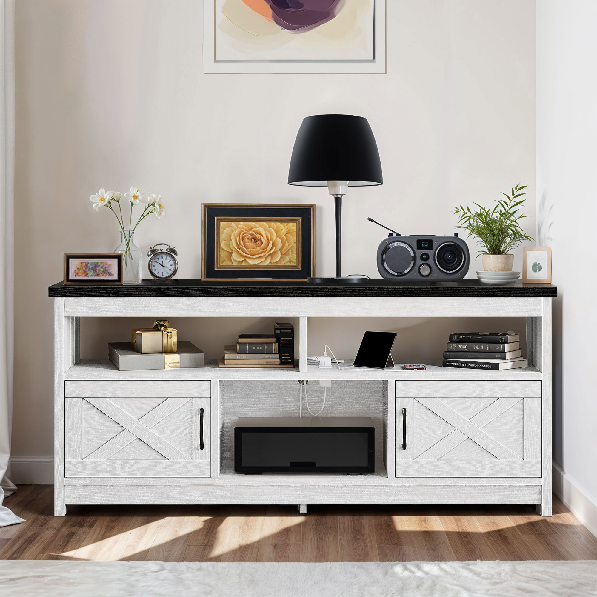 Gracie Oaks Leighia Modern Farmhouse TV Stand, Media Center ...