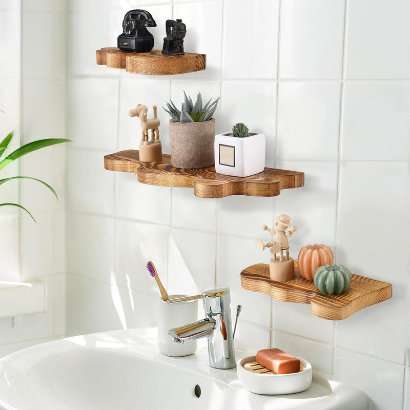 Millwood Pines Set of 3 Wave Edge Floating Shelf, Wall Mounted Shelves ...