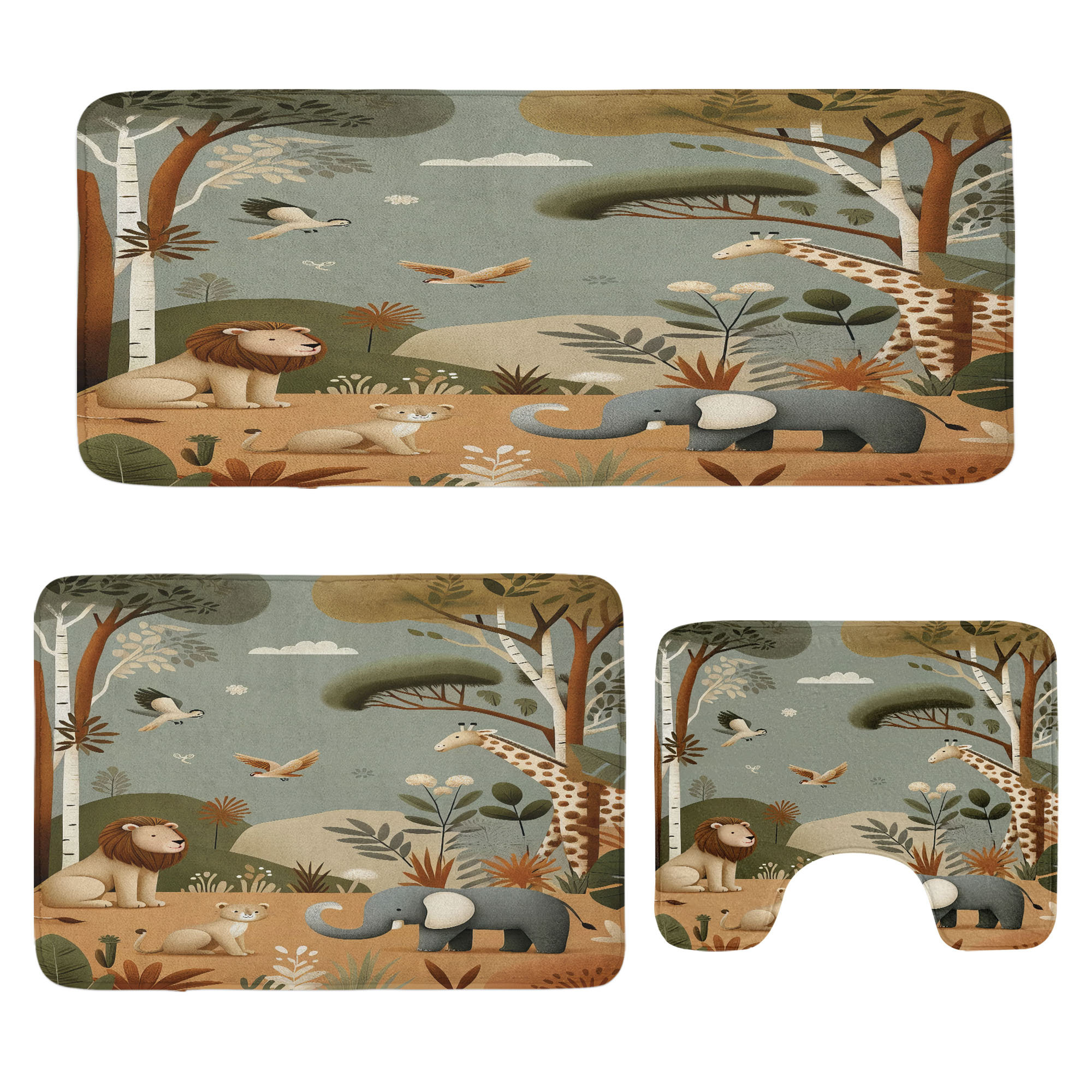 East Urban Home Woodland Bathroom Rug Set 3 Pieces U-Shape & Rectangle ...