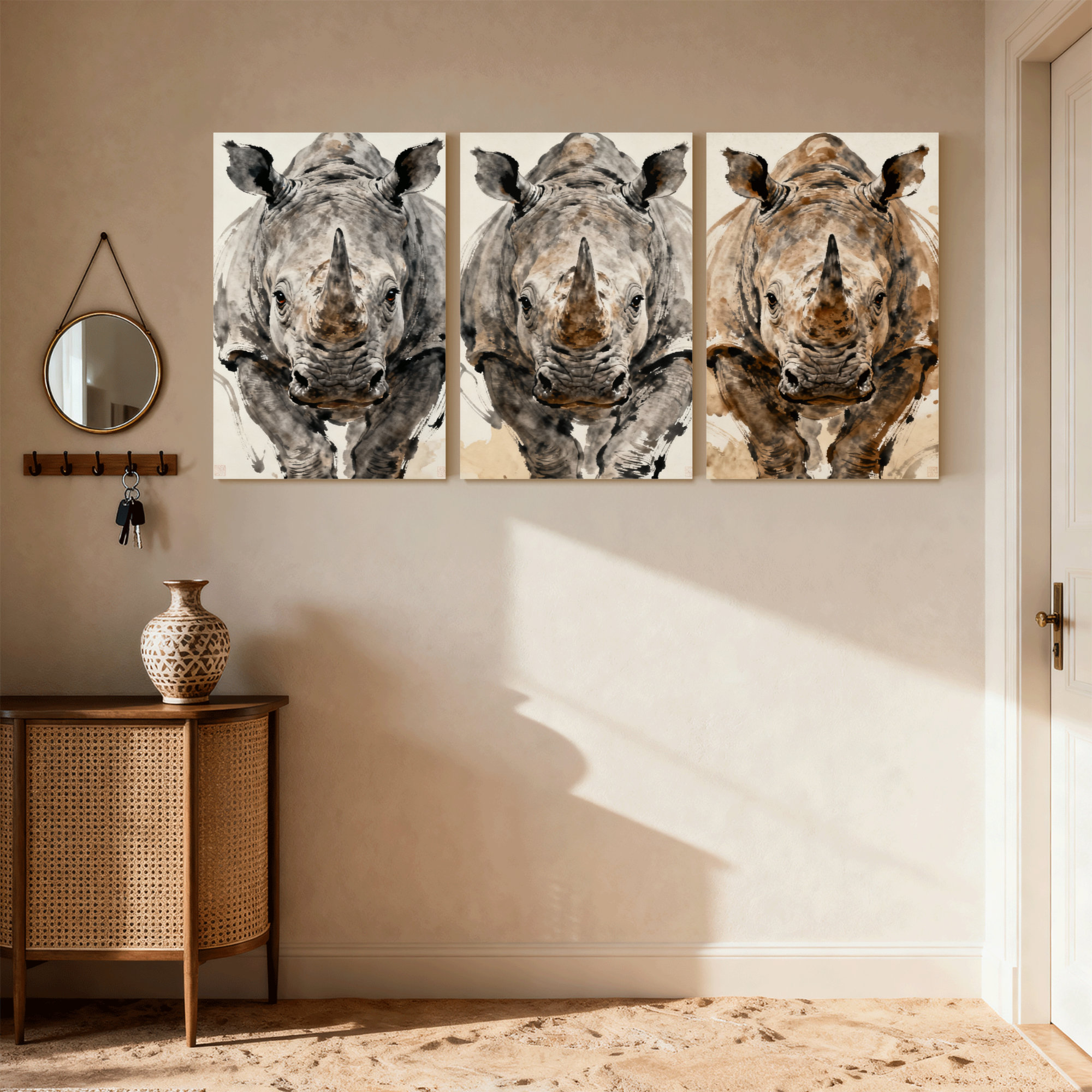 Bungalow Rose Animals Rhino Portrait Triptych Art Print Set Set of 3 ...