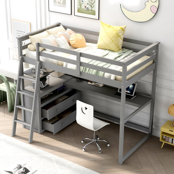 Twin bed with desk attached top