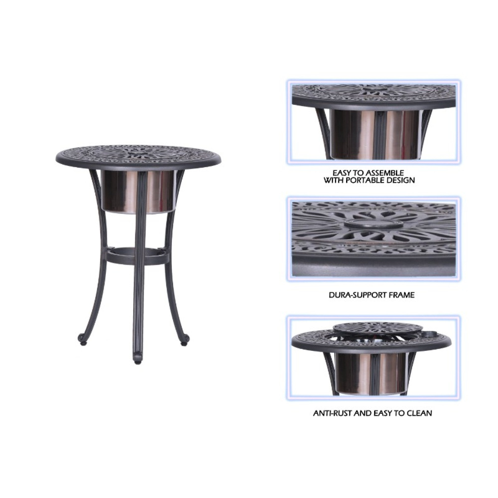 Astoria Grand Outdoor Ice Bucket Side Table, Aluminum Frame, French ...