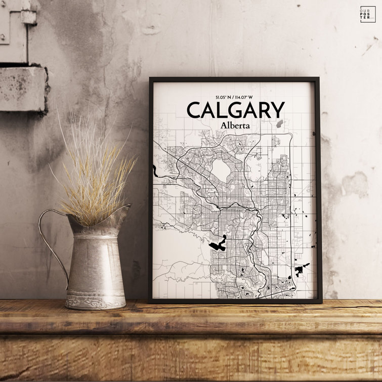OurPoster.com 'Calgary City Map' Graphic Art Print Poster in Ink ...