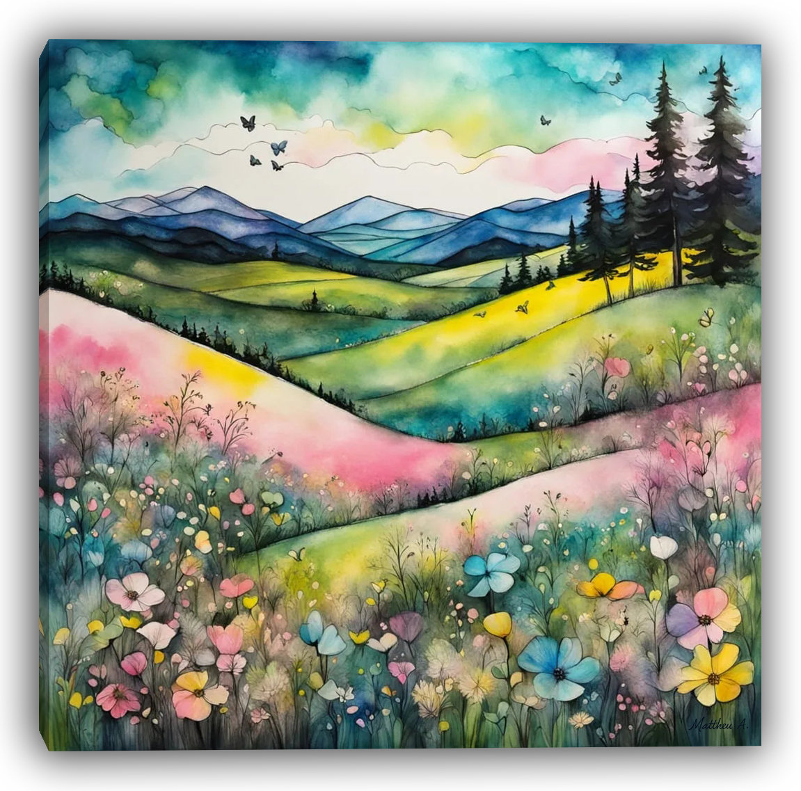 Millwood Pines Spring Hillside Bloom - Wildflower Meadow Landscape Art ...