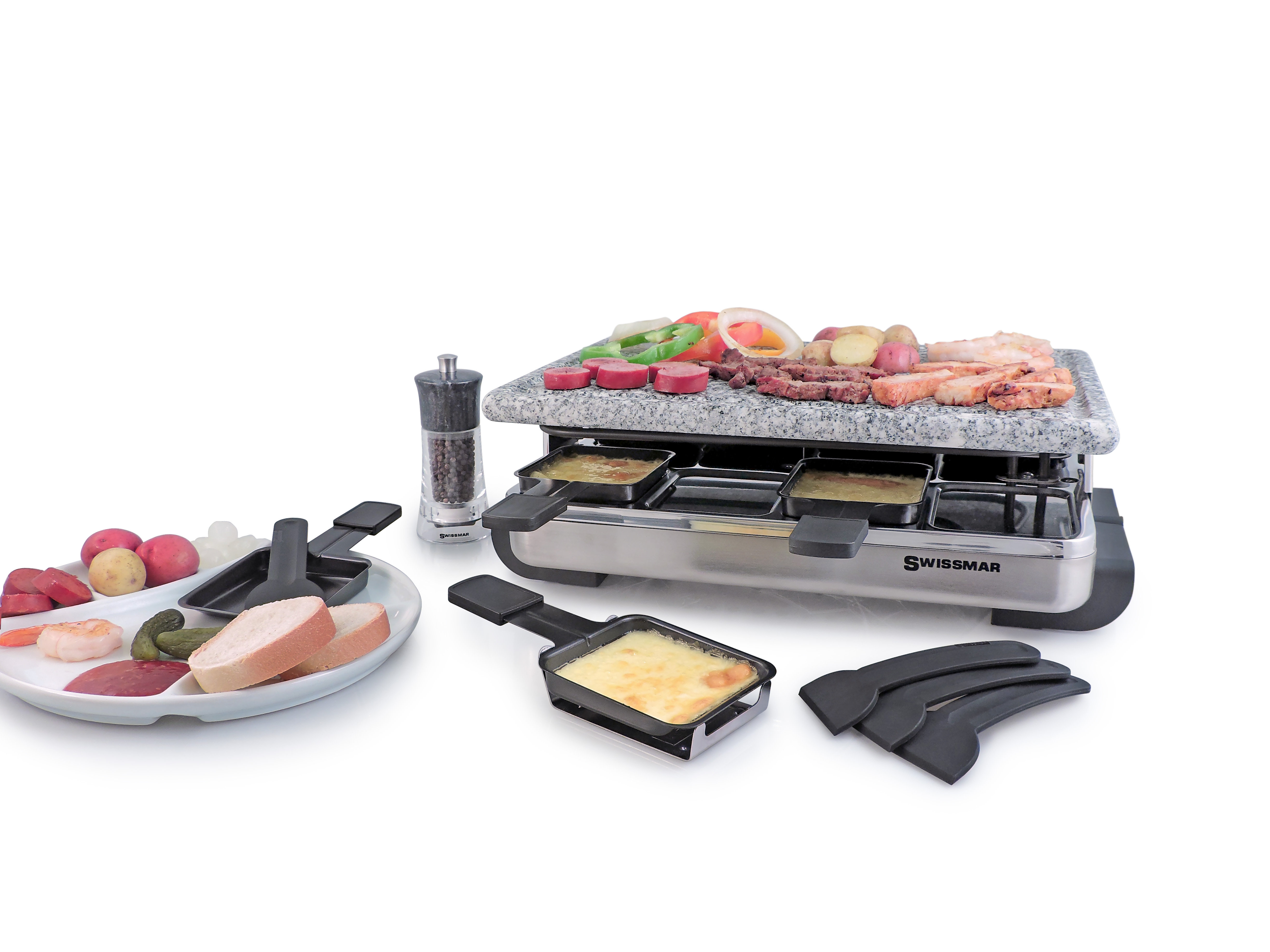 Swissmar Classic 8 Person Raclette W/Granite Stone Grill Top, Stainless ...
