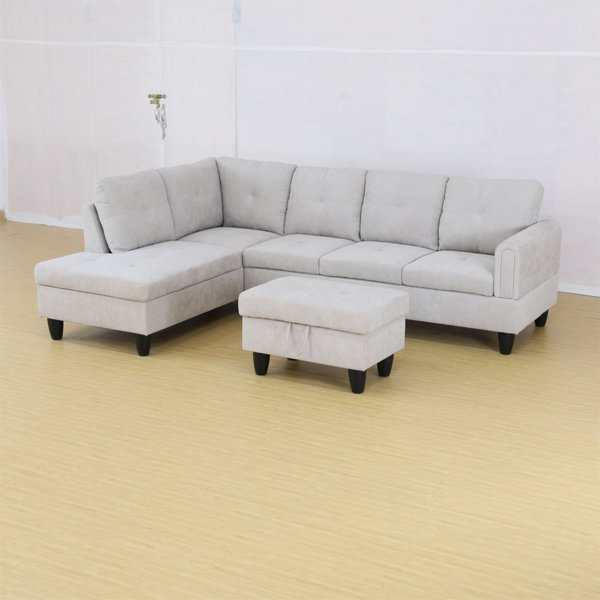 Latitude Run® Modern Flannel Sectional Couch With Ottoman-Stylish,L ...