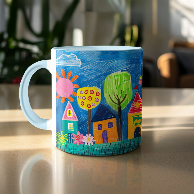East Urban Home Kids Drawing Style 11oz Accent Mugs – White Ceramic ...