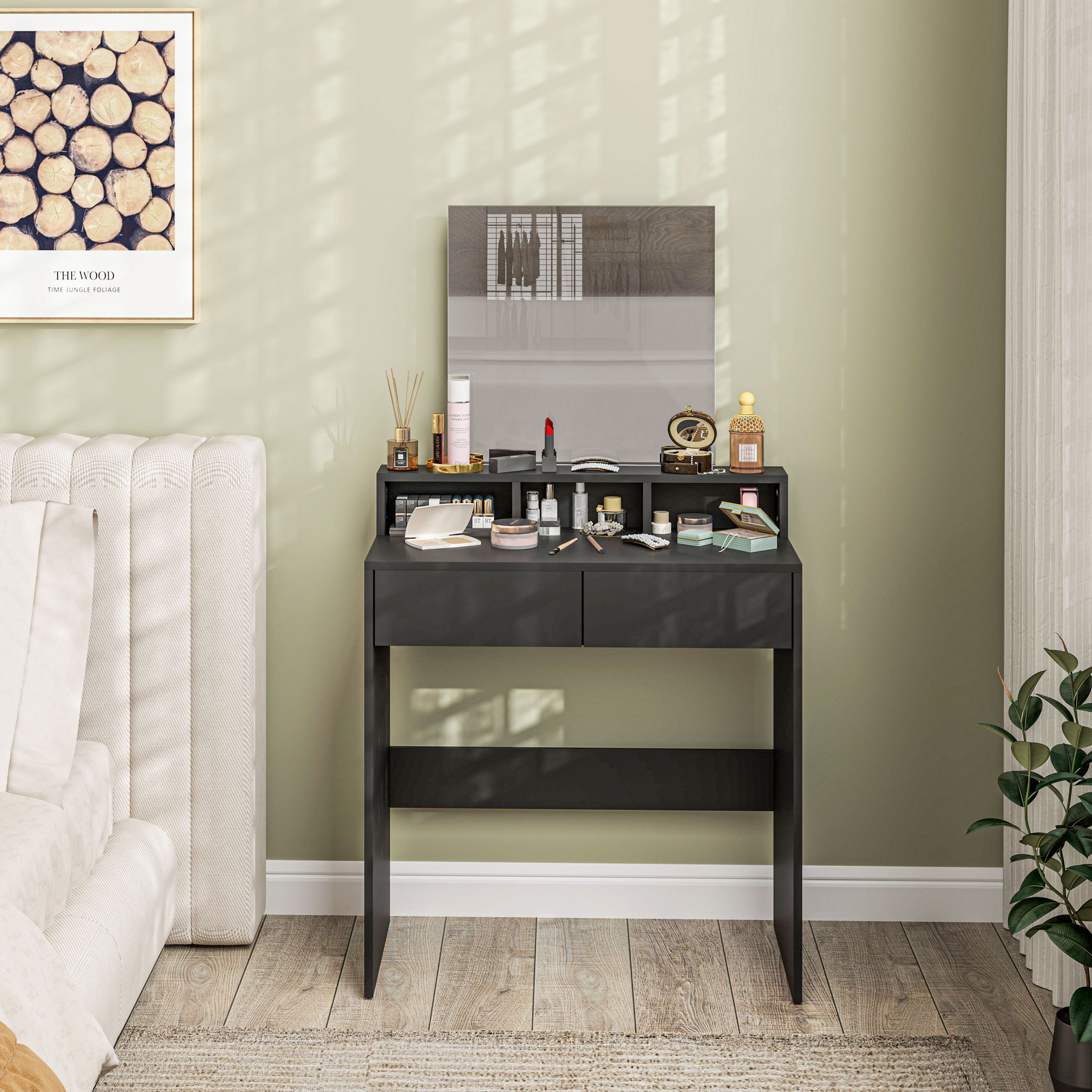 Ebern Designs Makeup Vanity Desk with Mirror, Drawers, Black - Wayfair ...