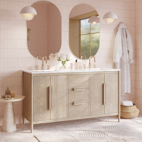 Highbury Furnishings 60" Double Bathroom Vanity In Whitewashed Ash ...