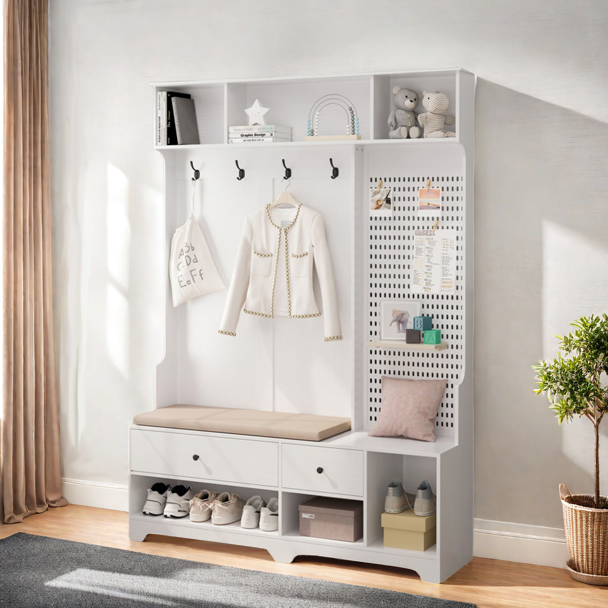 Red Barrel Studio® Modern Hall Tree With Cushioned Entryway Bench, Coat ...