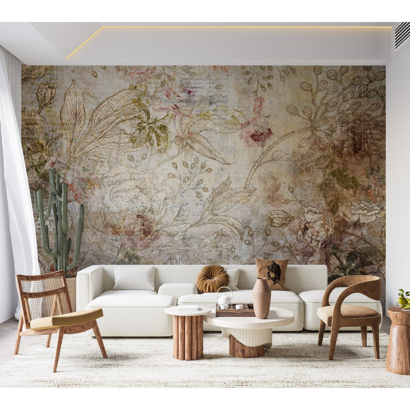 Lark Manor™ Peel & Stick Floral Wall Mural - Old Postcard | Wayfair