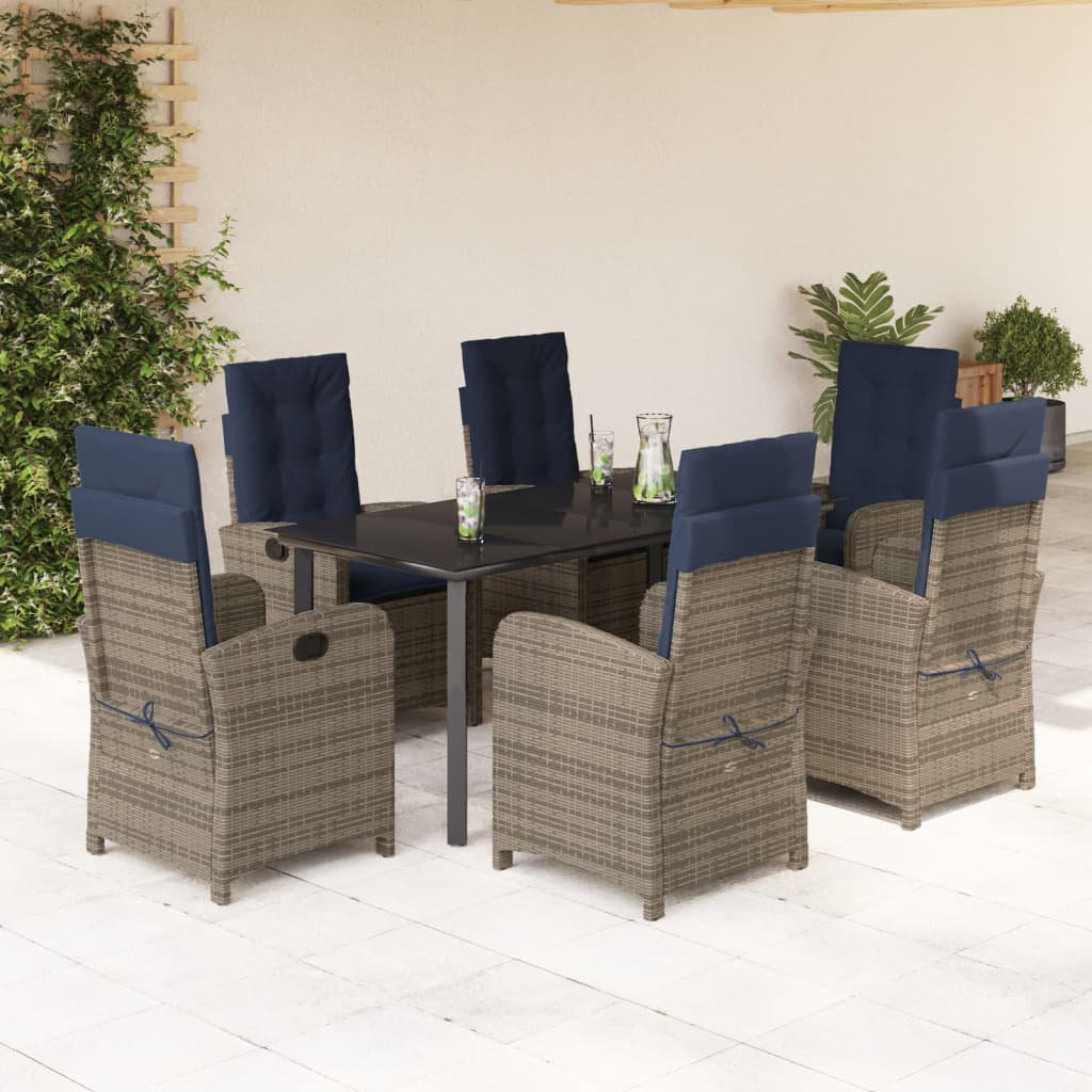 Vidaxl 7 Piece Patio Dining Set With Cushions Poly Rattan, Rectangular ...
