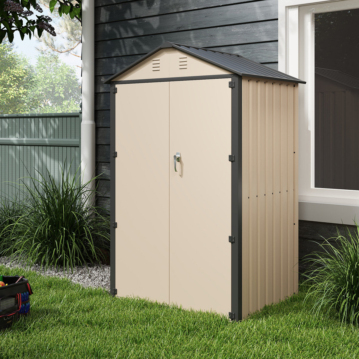 GZMWON 6X4x3 FT Outdoor Storage Shed, Steel Metal Lockable Shed, Tiny ...